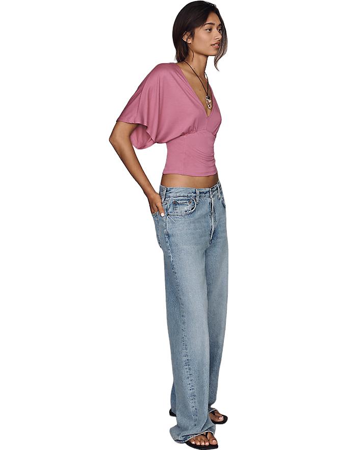 ANTHROPOLOGIE Silken Flutter Sleeve Crop Top